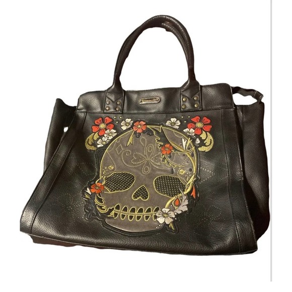 Loungefly | Bags | Loungefly Black Floral Sugar Skull Large Faux ...